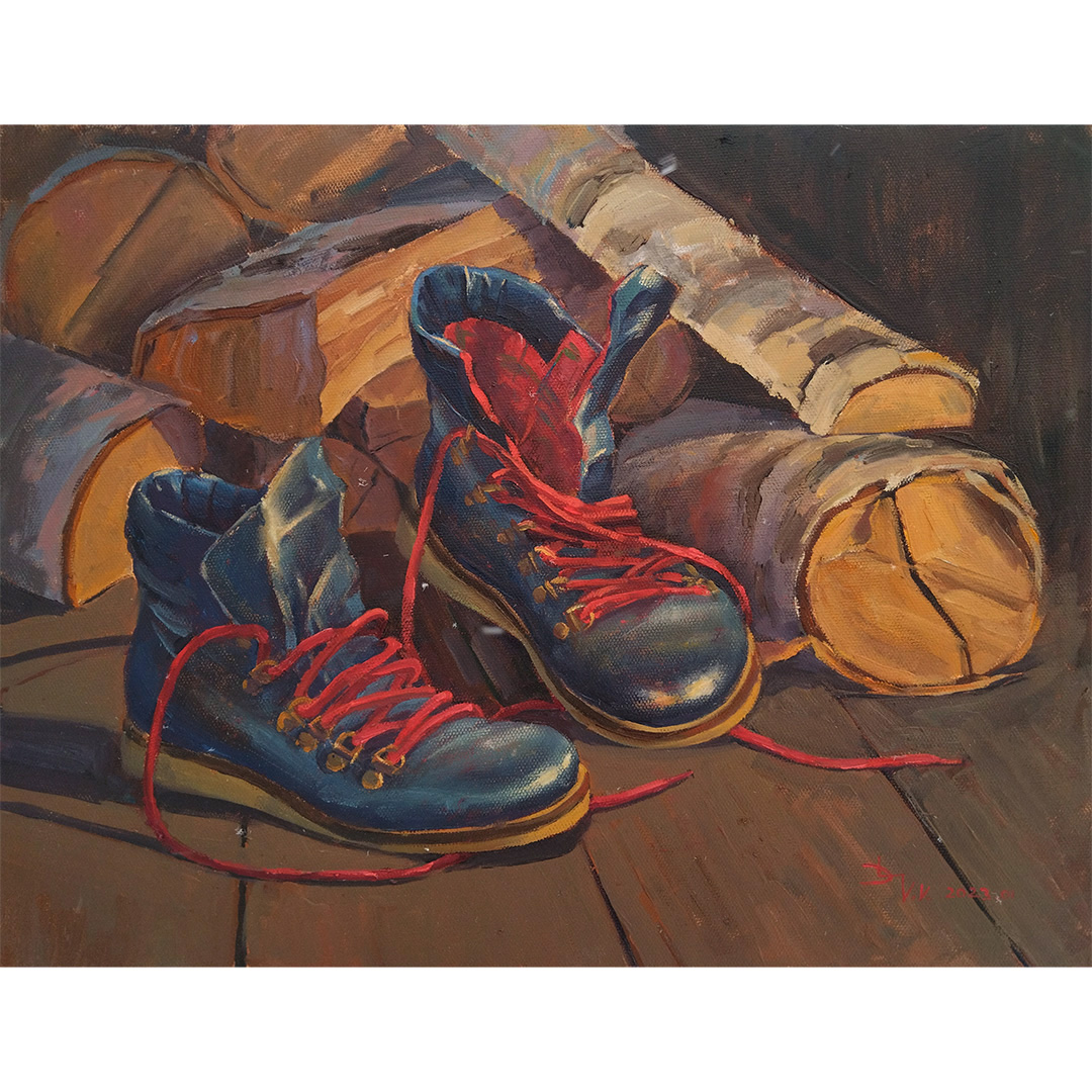 Boots painting oil original large. Canvas wall art - Inspire Uplift
