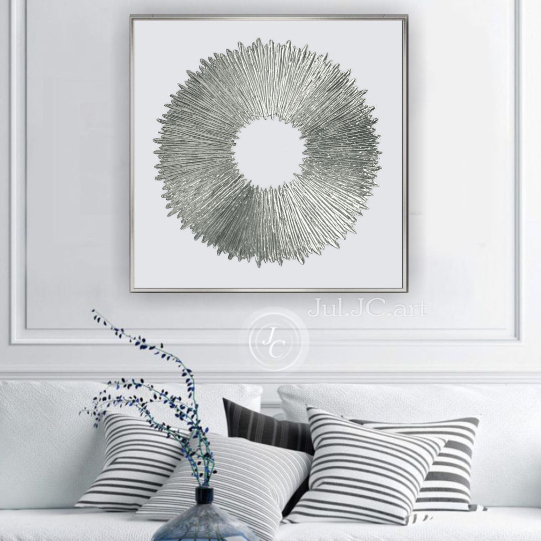 Silver and White Abstract Painting Silver Sun Original Art T - Inspire ...
