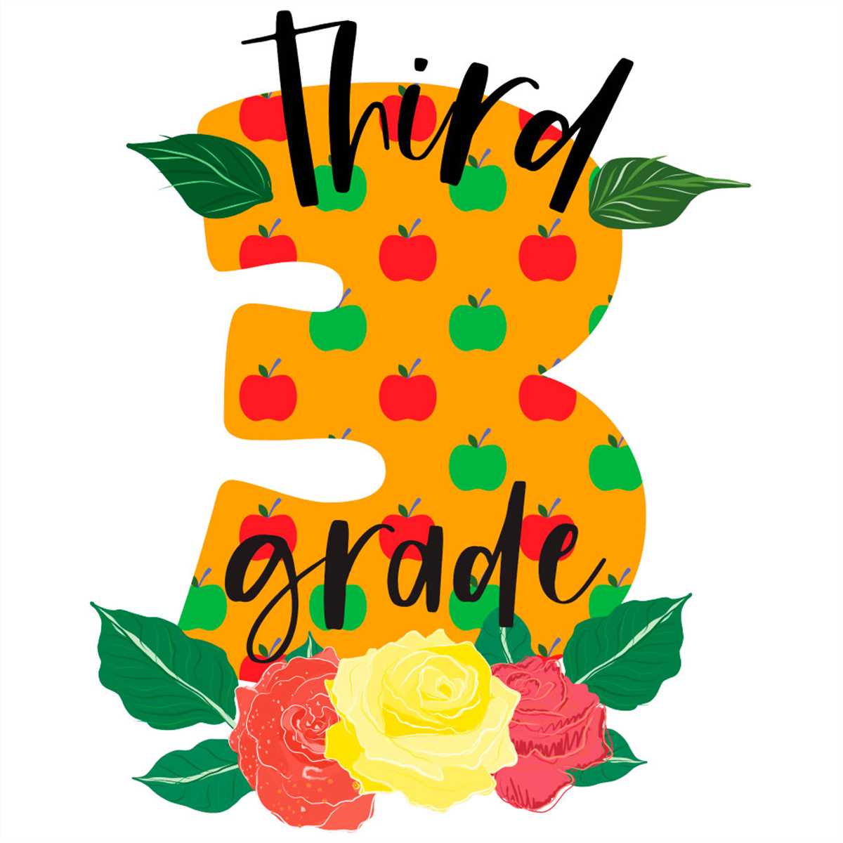 Third grade SVG PNG, 3 number of beautiful flowers apple PNG - Inspire ...