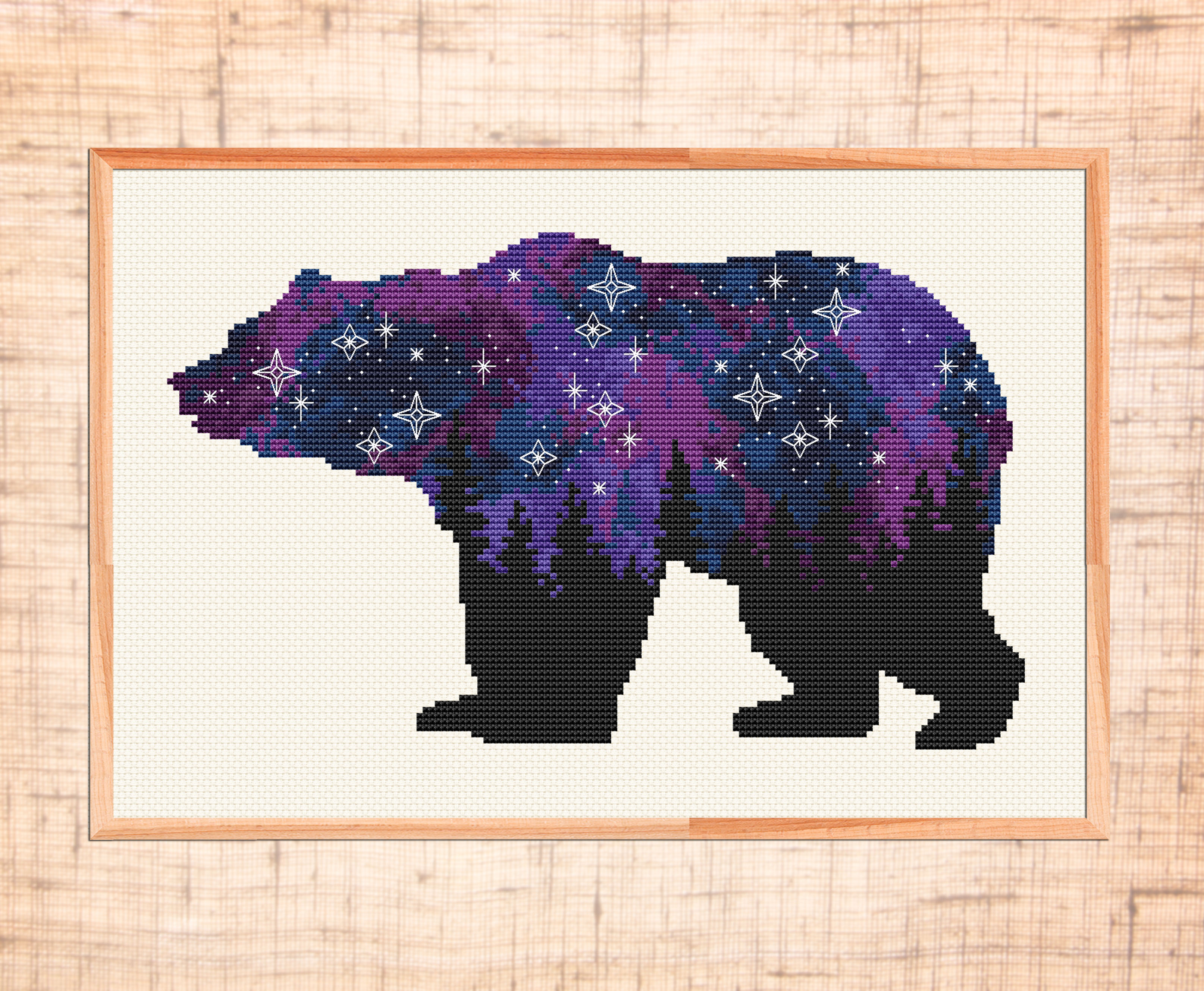 Woodland cross stitch pattern Space cross stitch Forest Bear | Inspire ...
