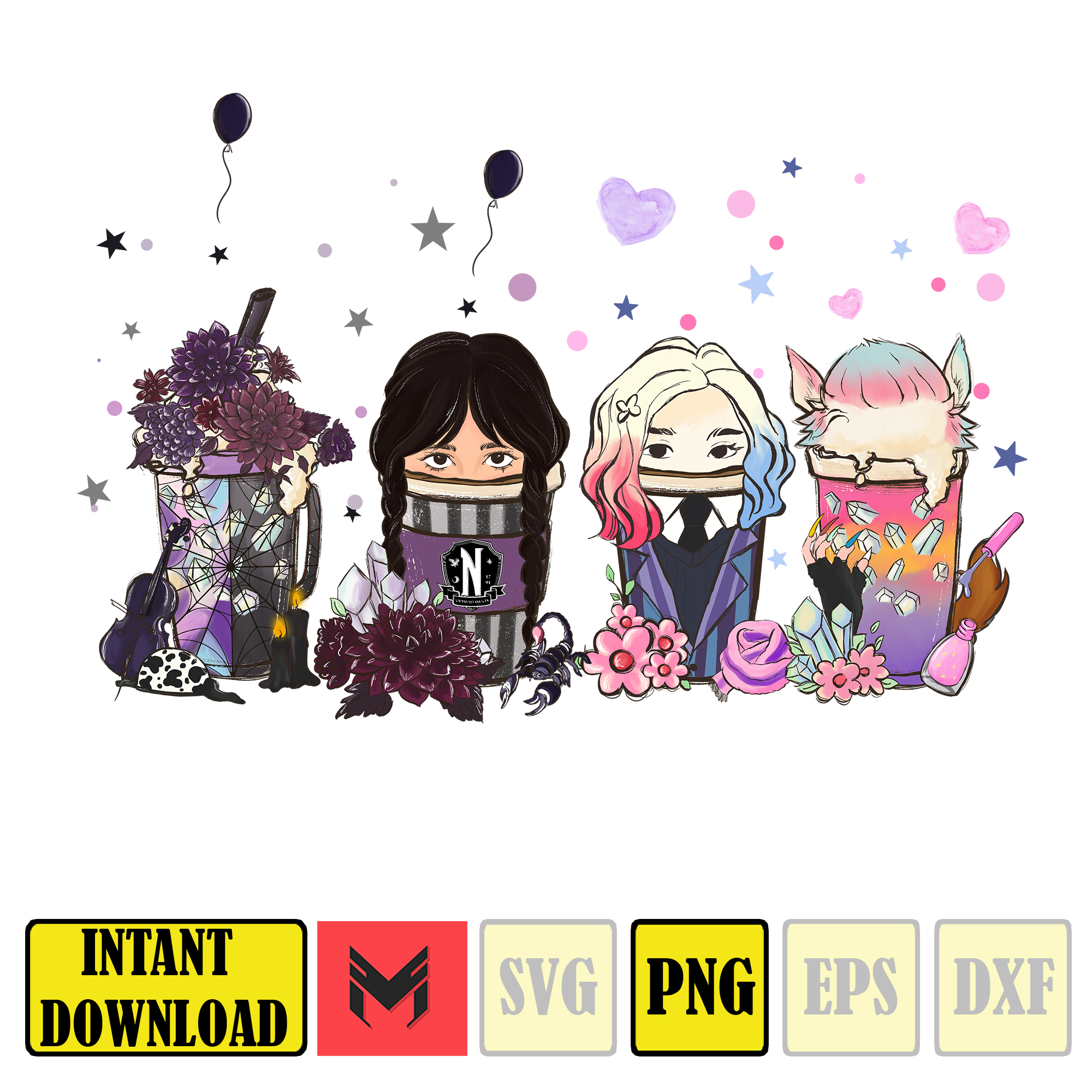 Wedneday Addams Coffee Bundle PNG, Wedneday Coffee Lover Png - Inspire ...