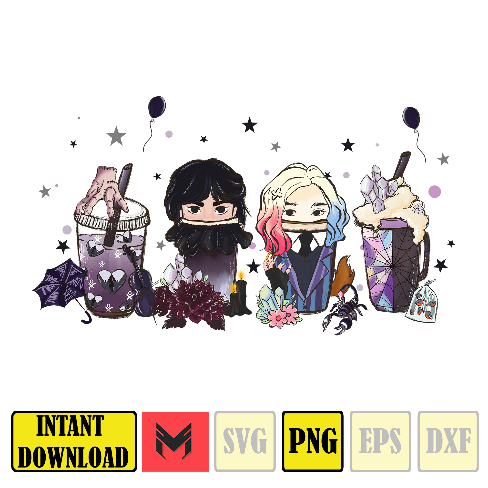 Wedneday Addams Coffee Bundle PNG, Wedneday Coffee Lover Png - Inspire ...