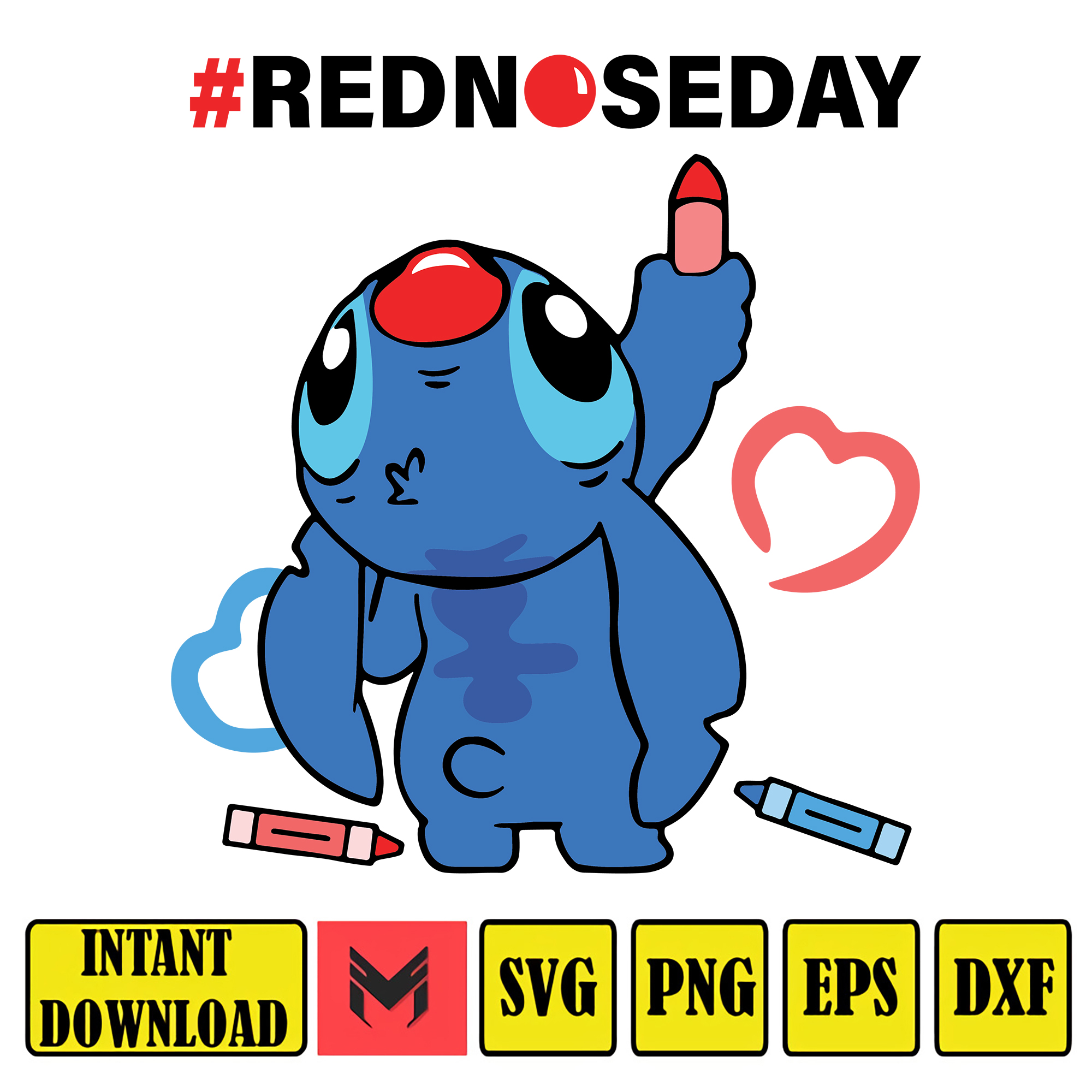 Stitch Red Nose Day Svg, Cartoon Red Nose Day Svg, Fund Rais | Inspire ...