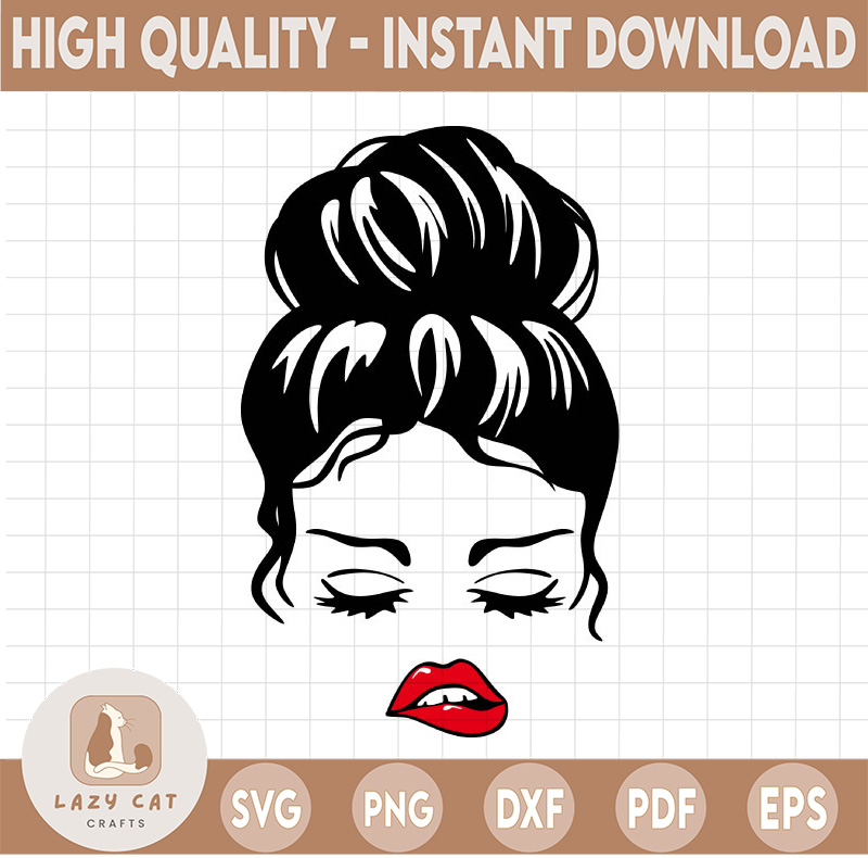 Messy Bun Designs Bundle svg, Botox Lips svg, Red Lips, Hair - Inspire ...