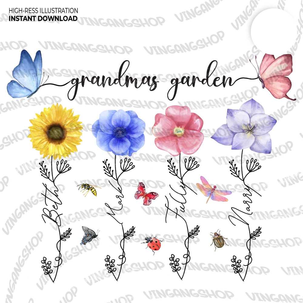 Personalized Grandma's Garden Png, Birth Month Flowers Clipa | Inspire ...