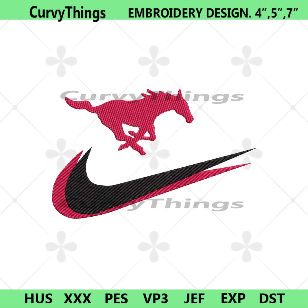 SMU Mustangs Double Swoosh Nike Logo Embroidery Design File | Inspire ...
