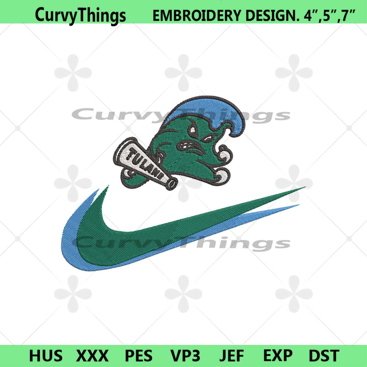 Tulane Green Wave Double Swoosh Nike Logo Embroidery Design - Inspire ...