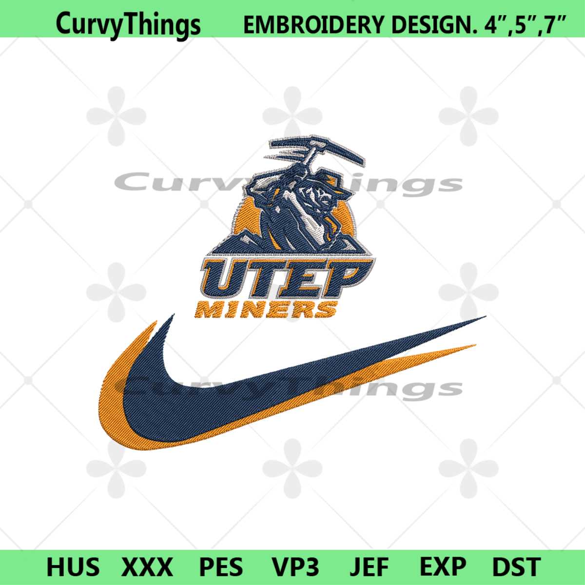 UTEP Miners Double Swoosh Nike Logo Embroidery Design File | Inspire Uplift