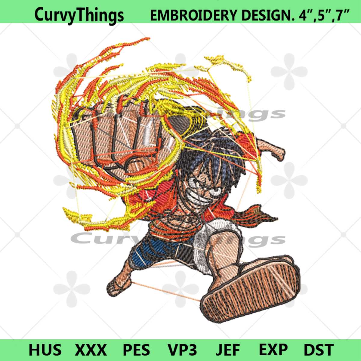 Luffy Fire Punch Embroidery Design Download File Anime One P | Inspire ...