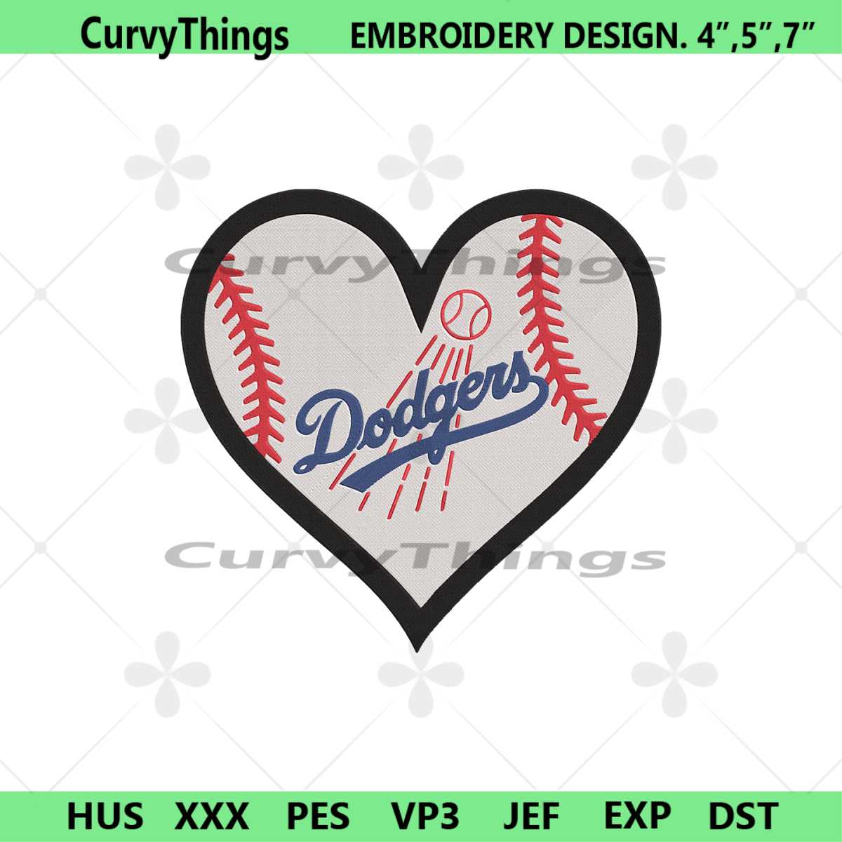 Dodgers MLB Heart Logo Machine Embroidery File, MLB Heart Em | Inspire ...