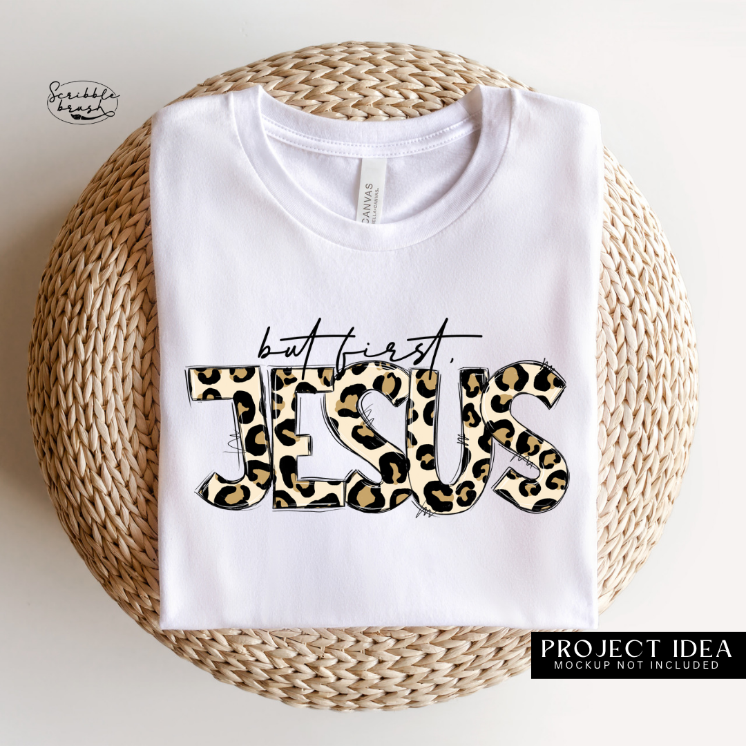 Leopard Print But First Jesus Sublimation PNG Design | Inspire Uplift