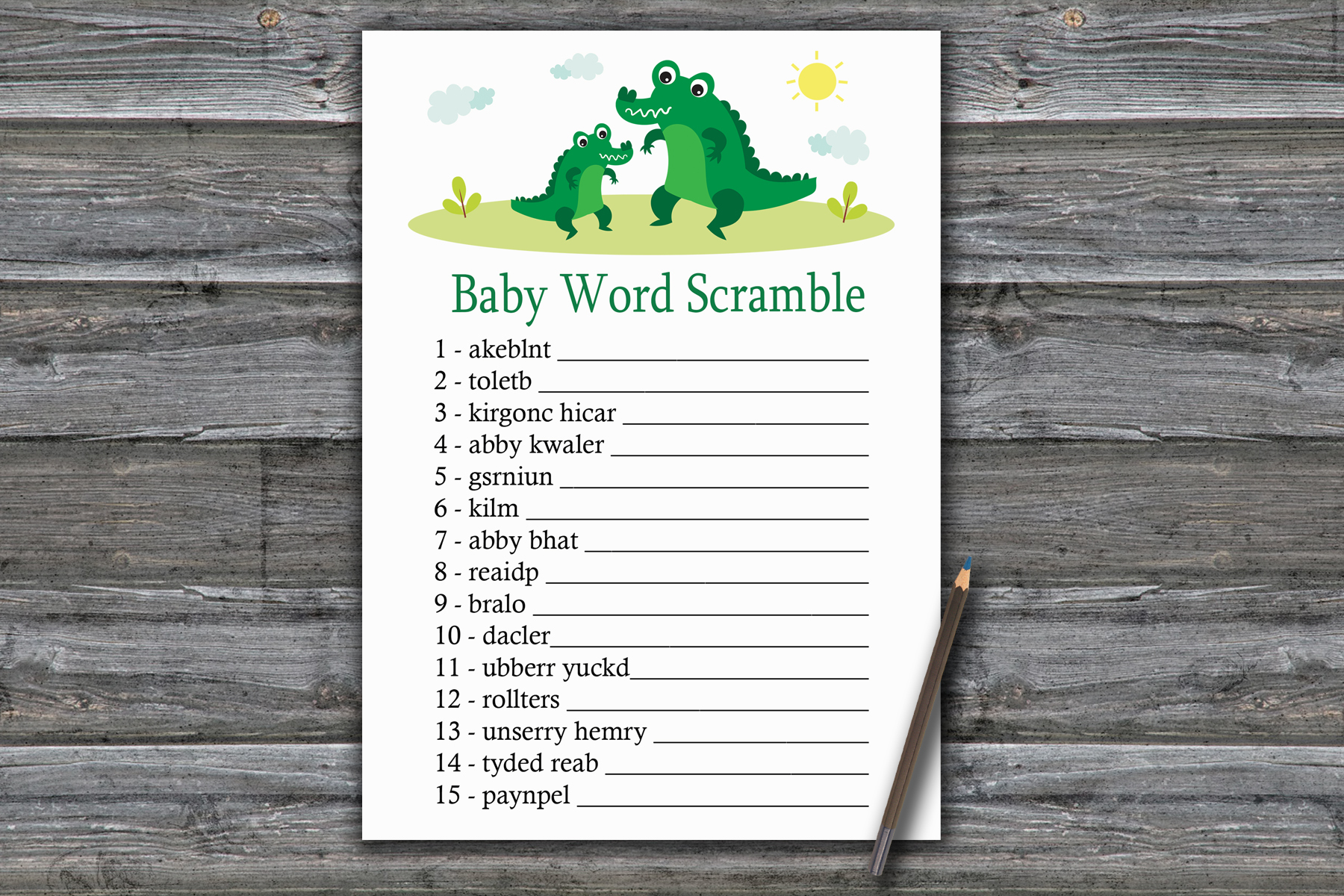 Alligator Baby word scramble game card,Alligator Baby shower | Inspire ...