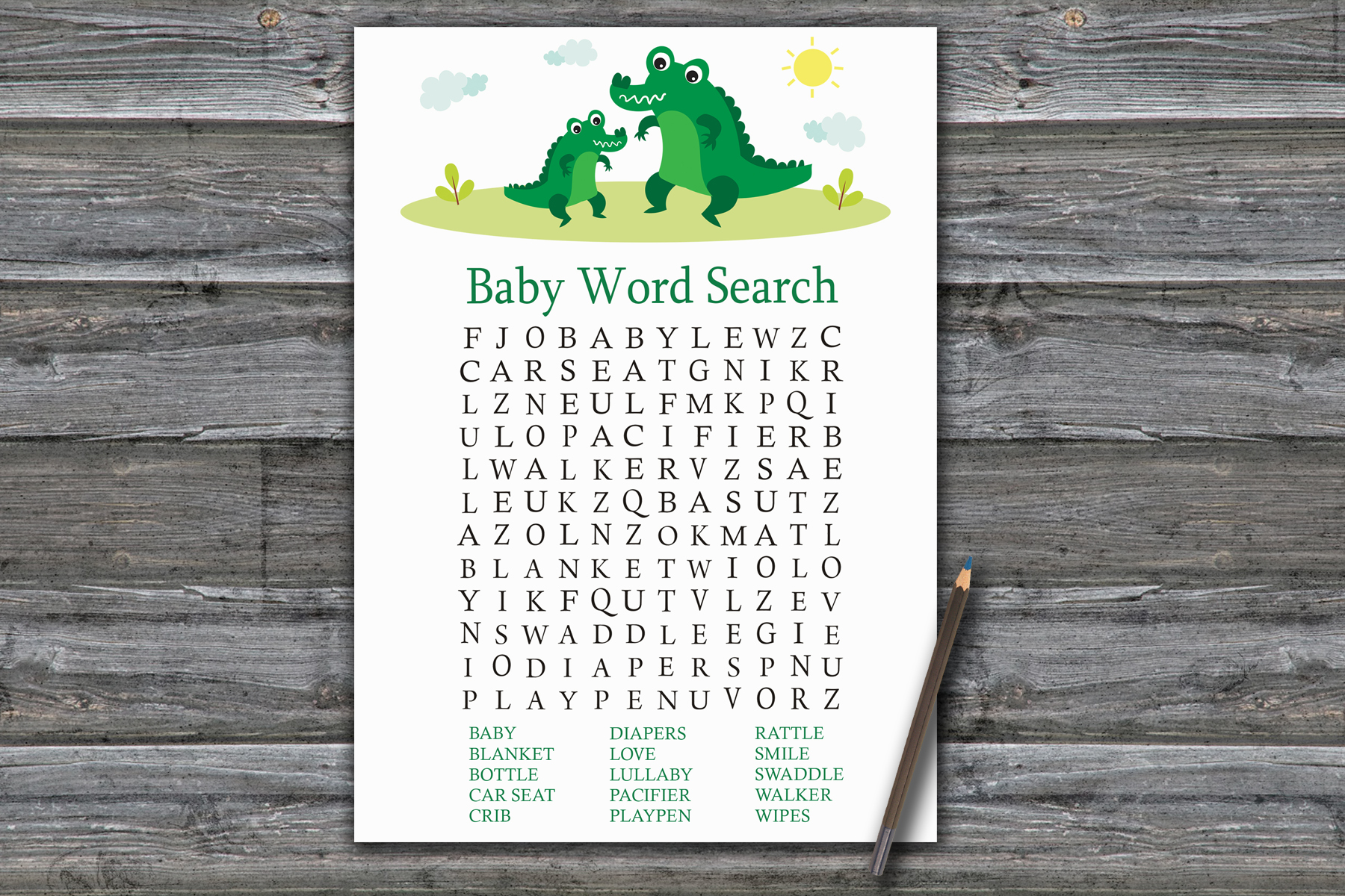 Alligator Baby shower word search game card,Alligator Baby s | Inspire ...