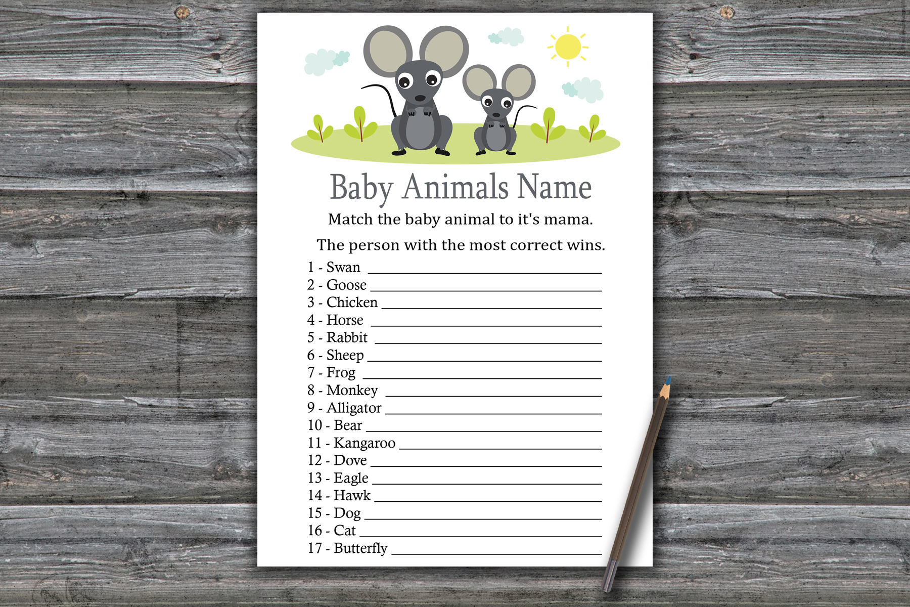 Mouse Baby animals name game card,Mouse Baby shower games pr | Inspire ...