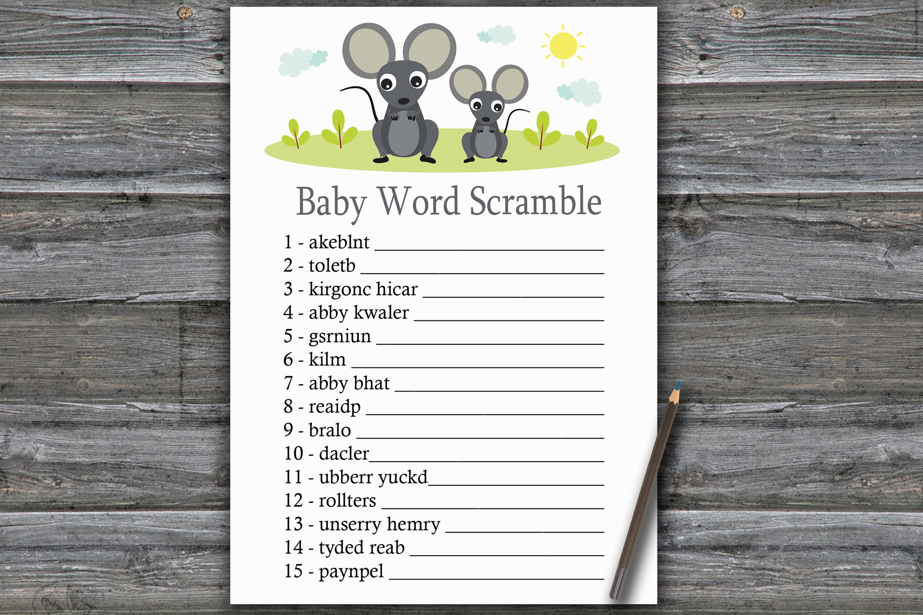 Mouse Baby word scramble game card,Mouse Baby shower games p | Inspire ...