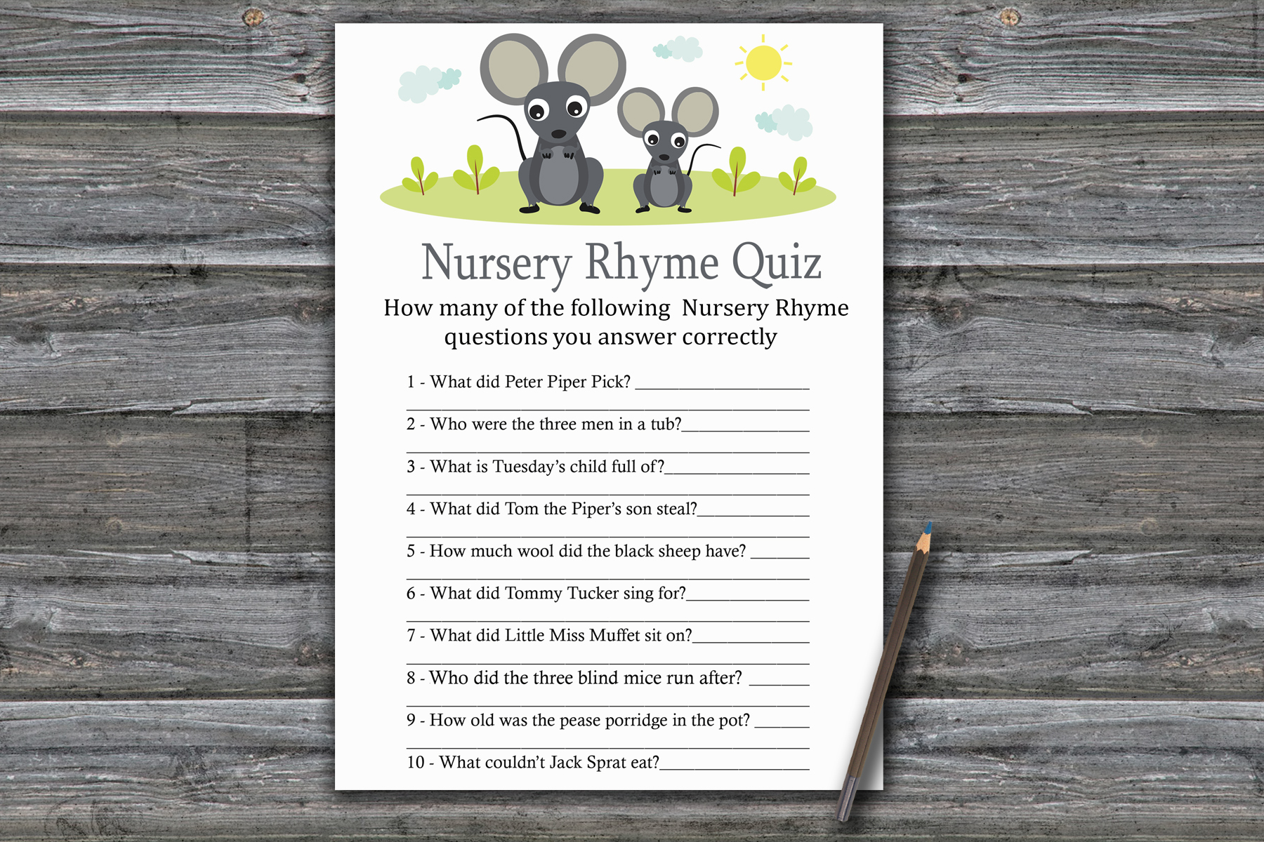 Mouse Nursery rhyme quiz baby shower game card,Mouse Baby sh | Inspire ...