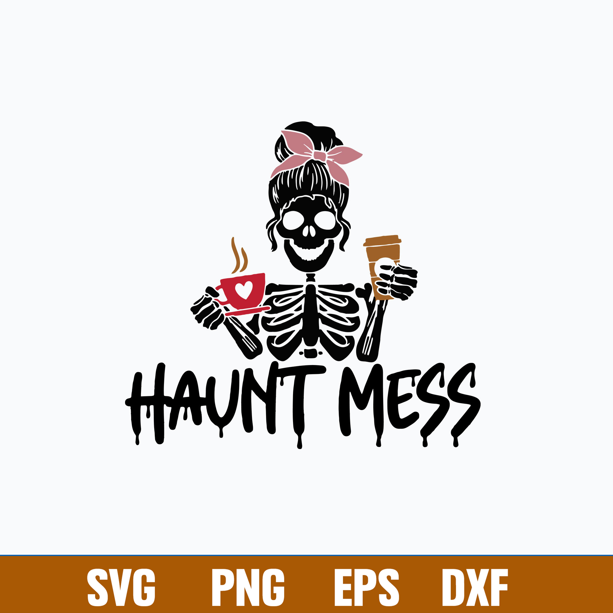 Haunt Mess Svg, Skeleton Messy Bun Svg, Png Dxf Eps File | Inspire Uplift