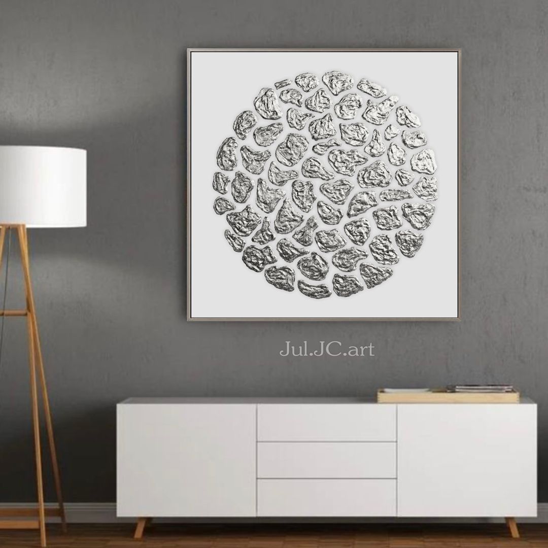 Silver and White Abstract Painting Silver Sun Original Art T | Inspire ...