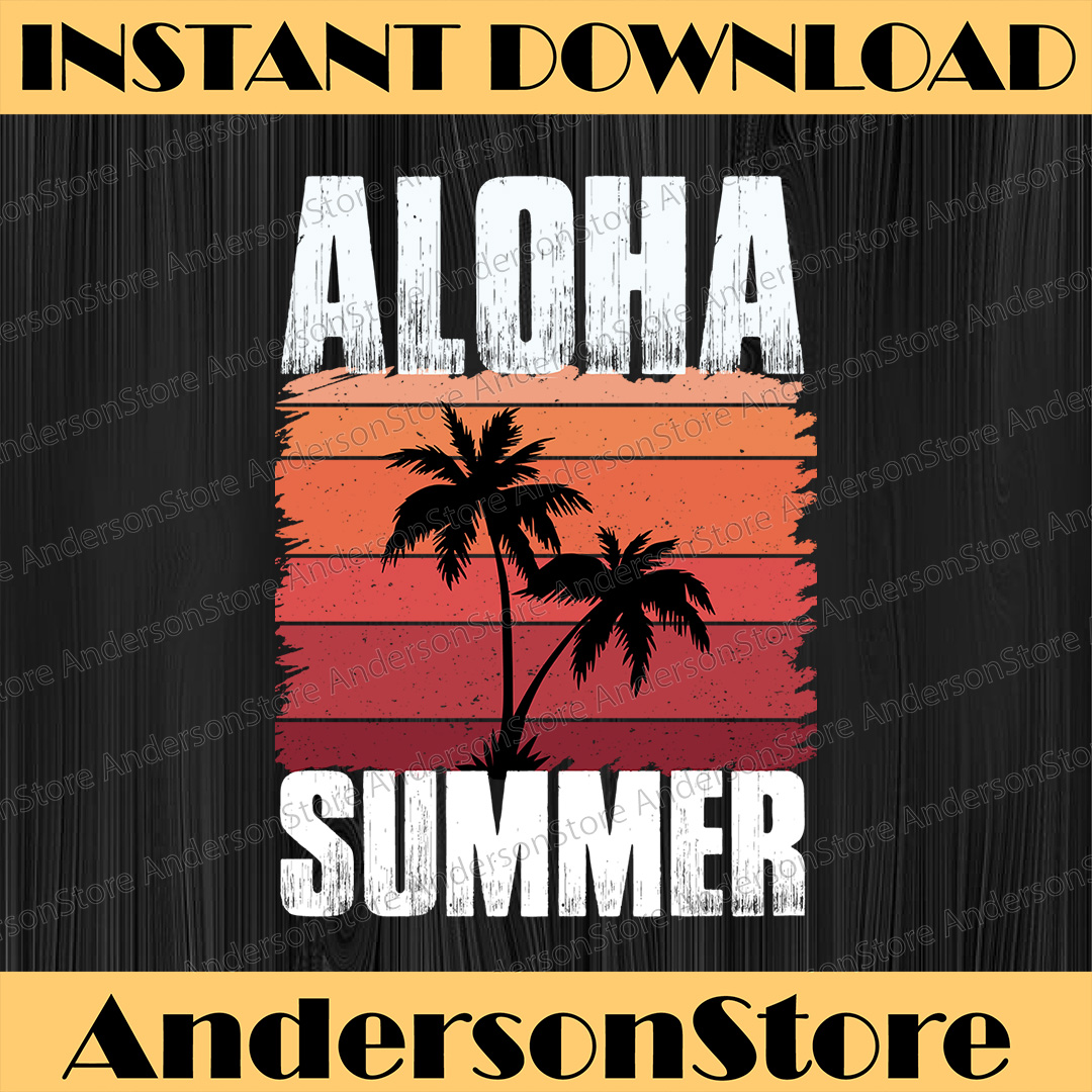 Aloha!, Retro Beach design with Palm Tree, PNG Digital Desig - Inspire ...