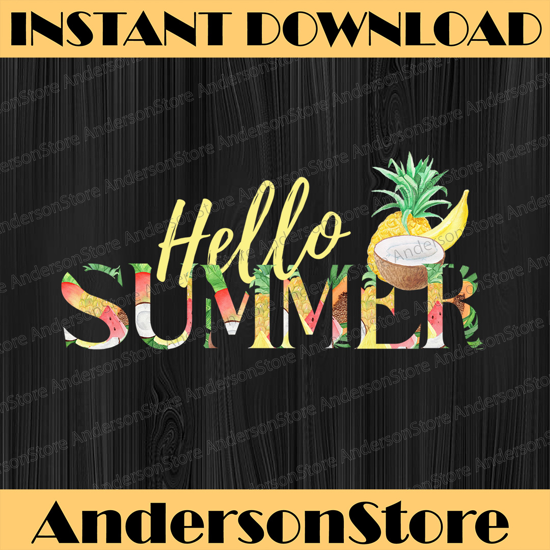 Hello Summer Watermelon Pineapple Banana PNG Summer Sublimat - Inspire ...