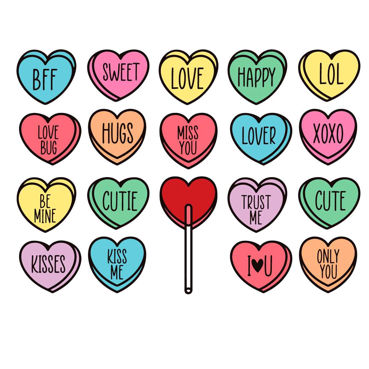 Candy Hearts and Lollipops Svg, Valentine Svg, Conversation | Inspire ...