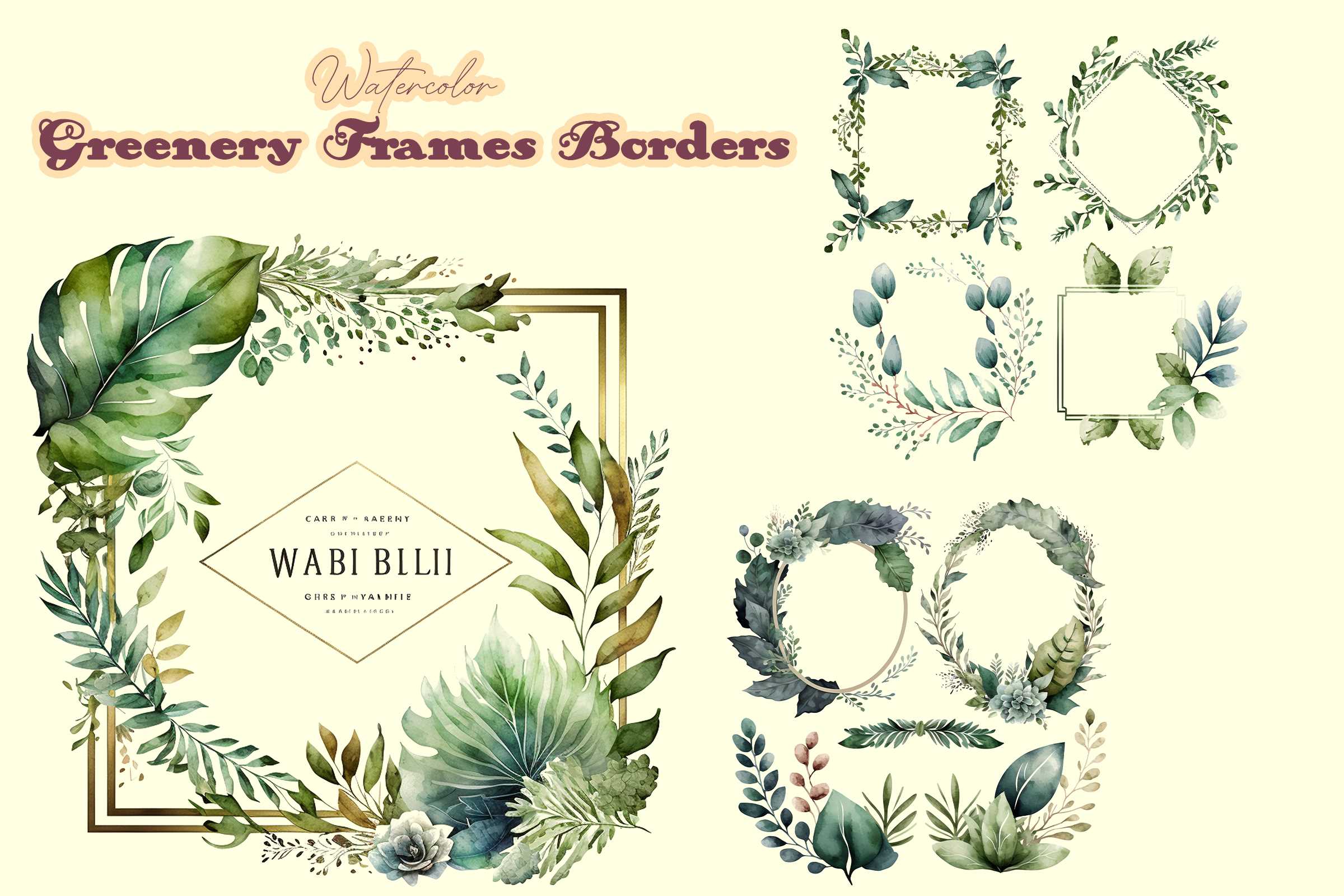 Watercolor Greenery Frames Borders | Inspire Uplift