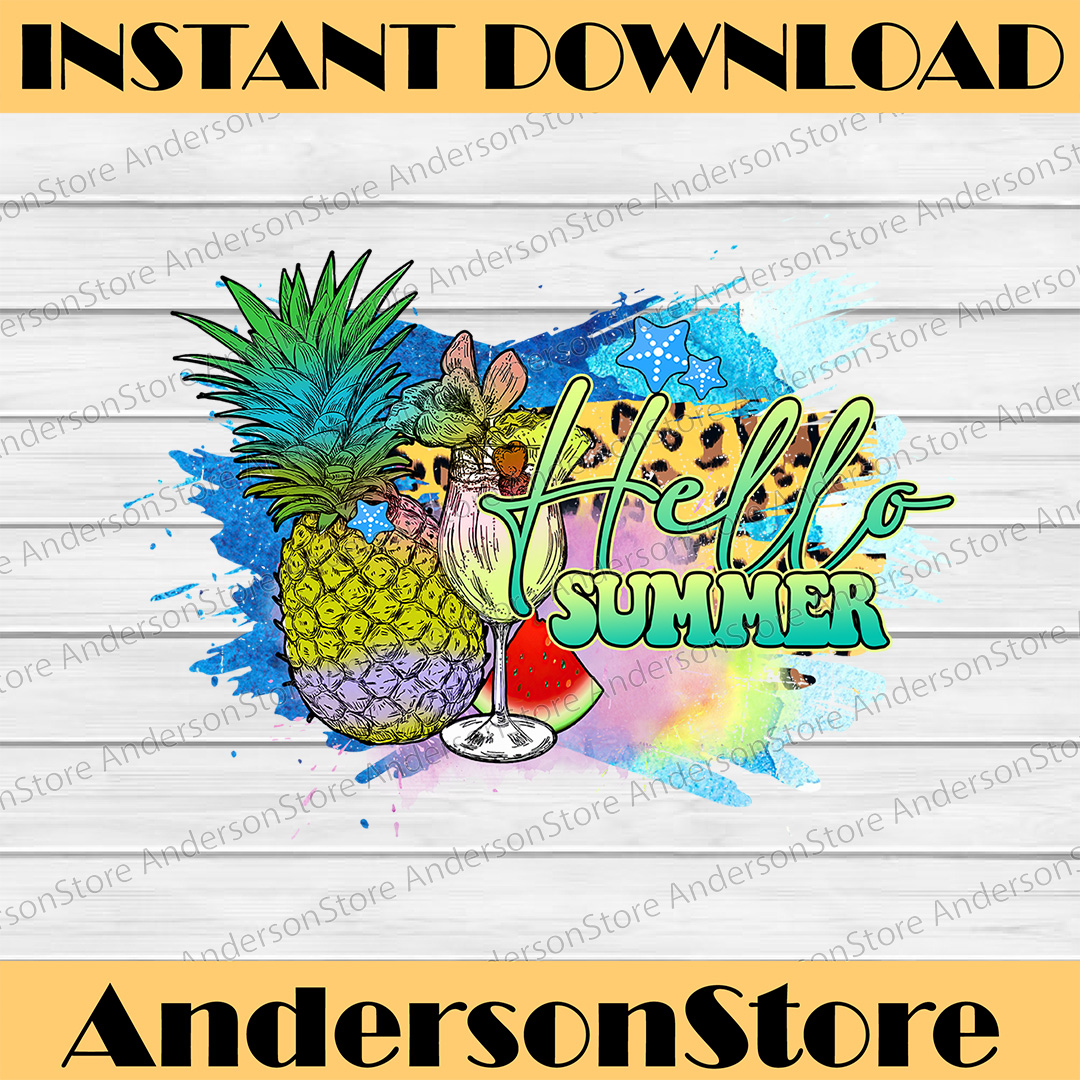 Hello Summer Pineapple Sublimation Designs Downloads, Pineap | Inspire ...