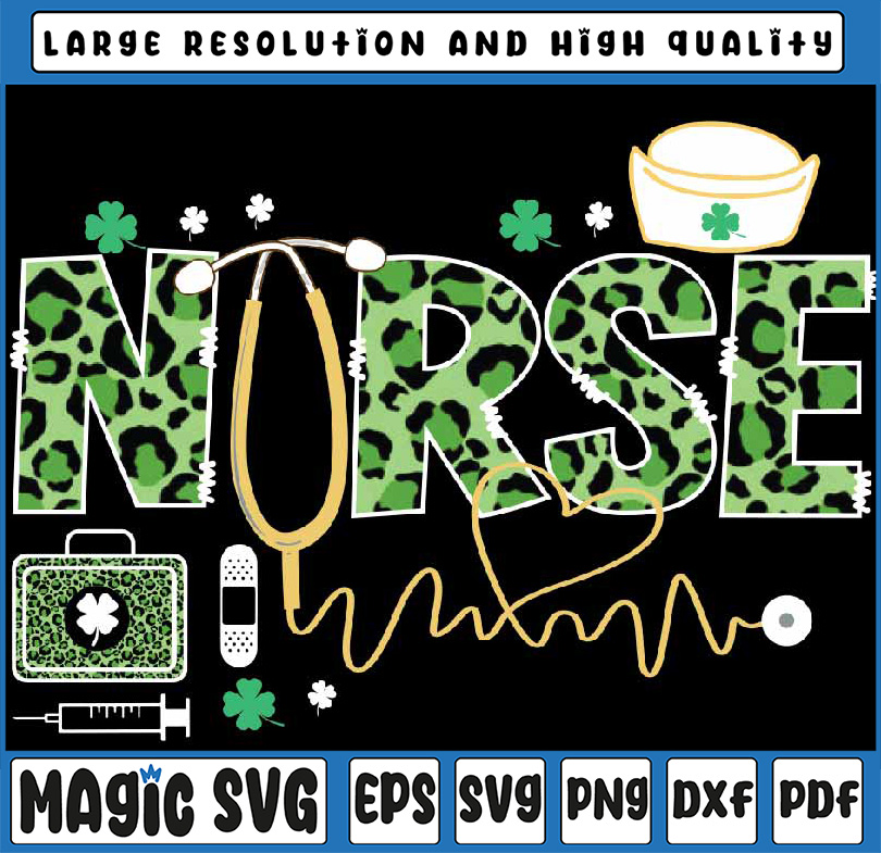 Leopard Nurse Stethoscope Scrub St Patricks Day Irish Nurses - Inspire ...