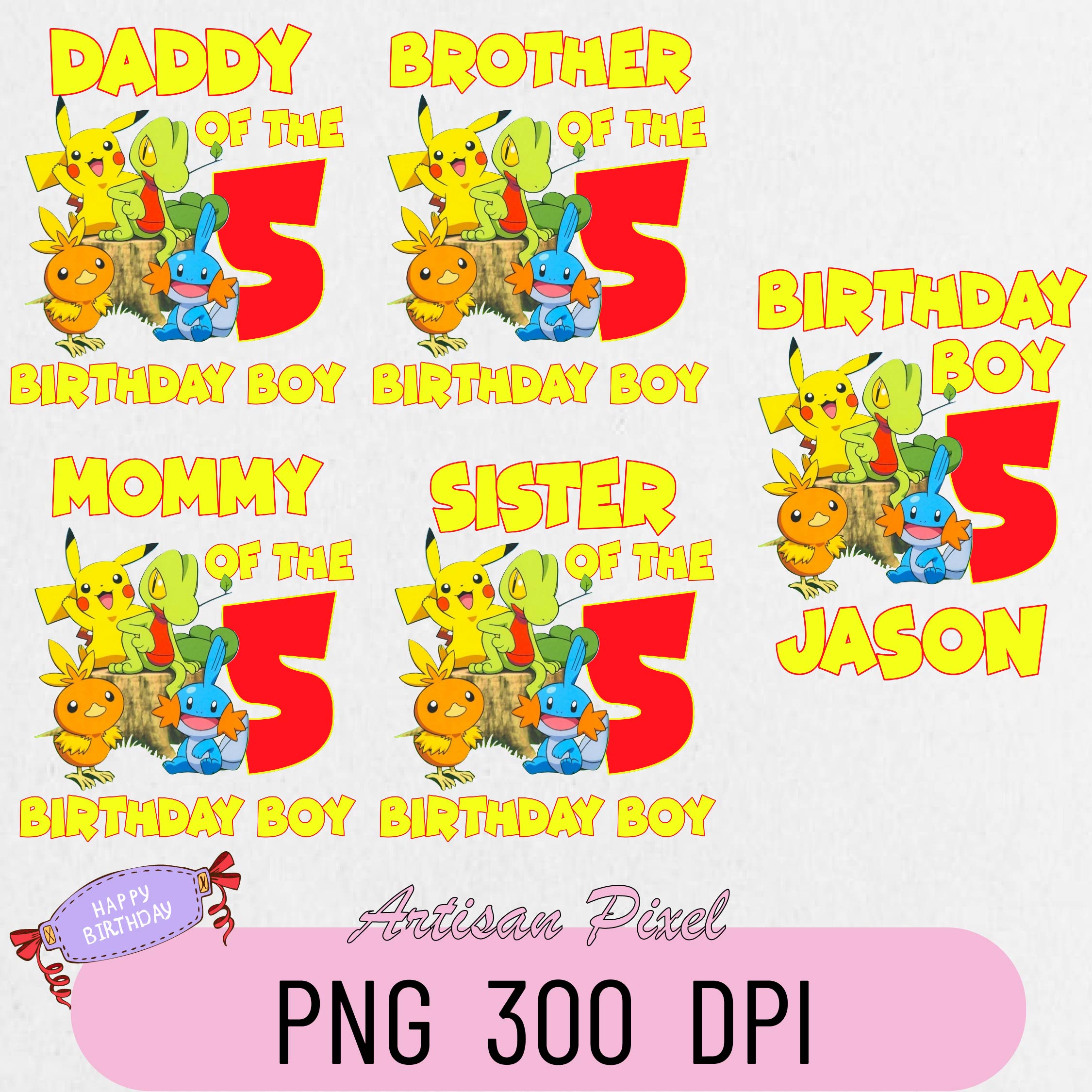 Pokemon Birthday Png, Custom Family Matching Png, Kids Party | Inspire ...