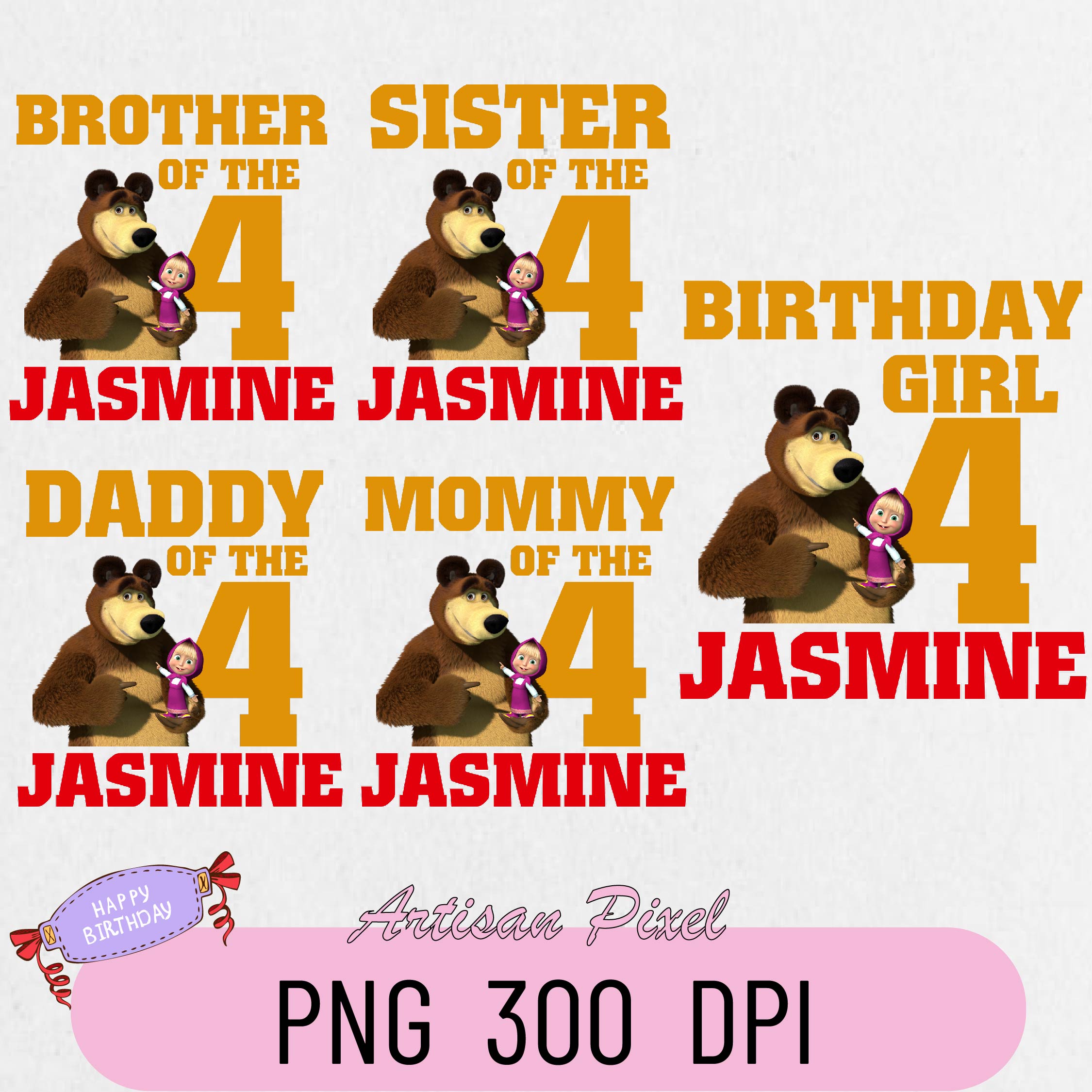 Masha And Bear Birthday Png, Custom Family Matching Png, Kid | Inspire ...