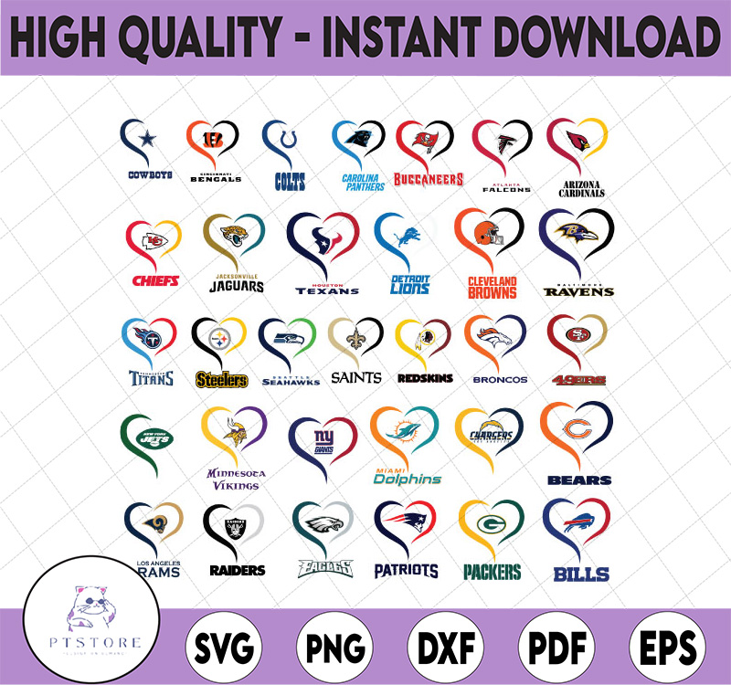 NFL Heart SVG and PNG Bundle svg png NFL logo Vector Printab | Inspire ...