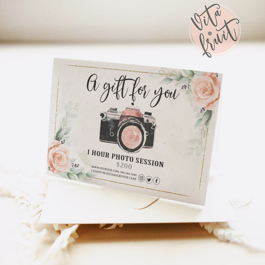 Floral Printable Gift Certificate, Photo Session Voucher Car | Inspire ...