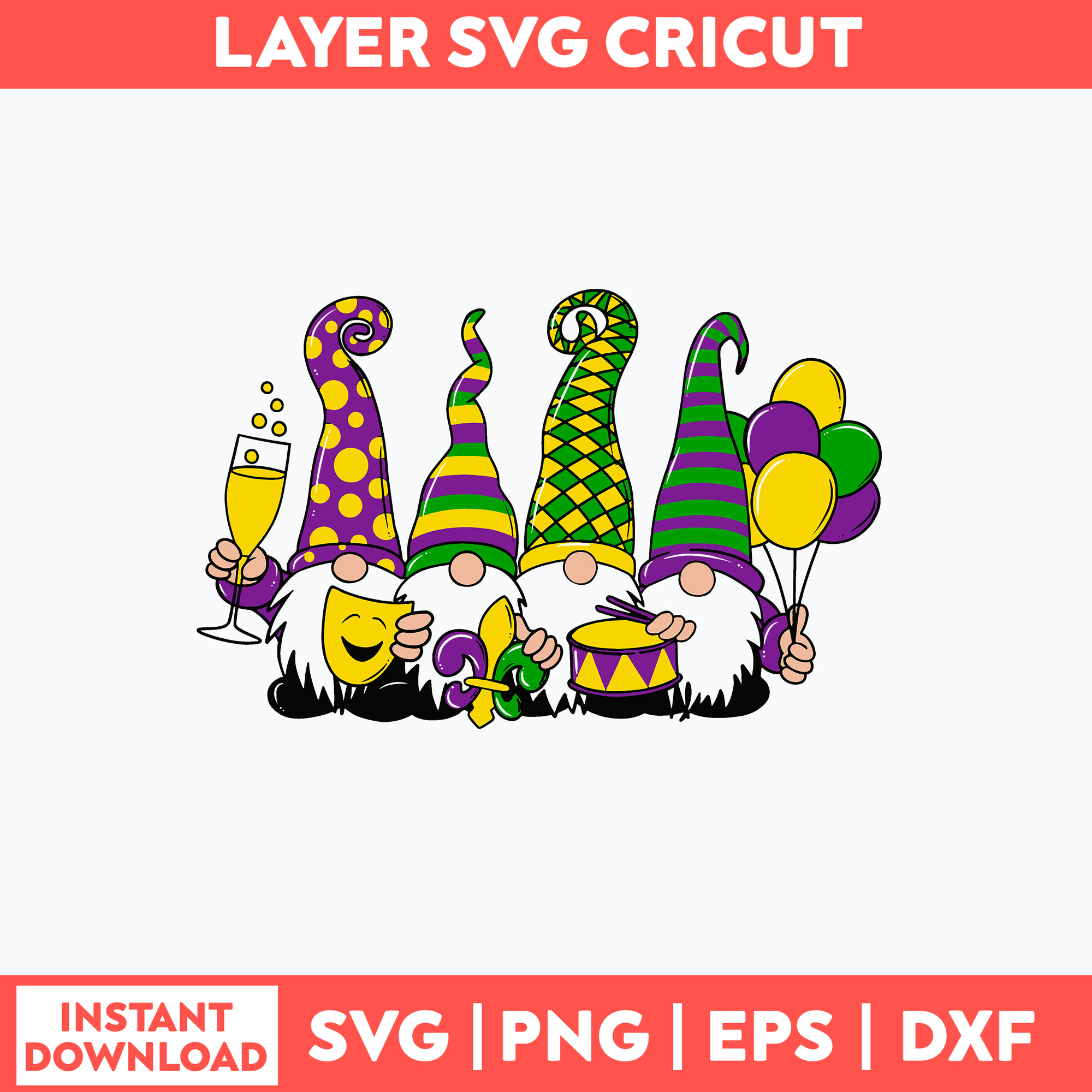 Mardi Gras Gnomes Svg, Gnome Svg, Png Dxf Eps File - Inspire Uplift