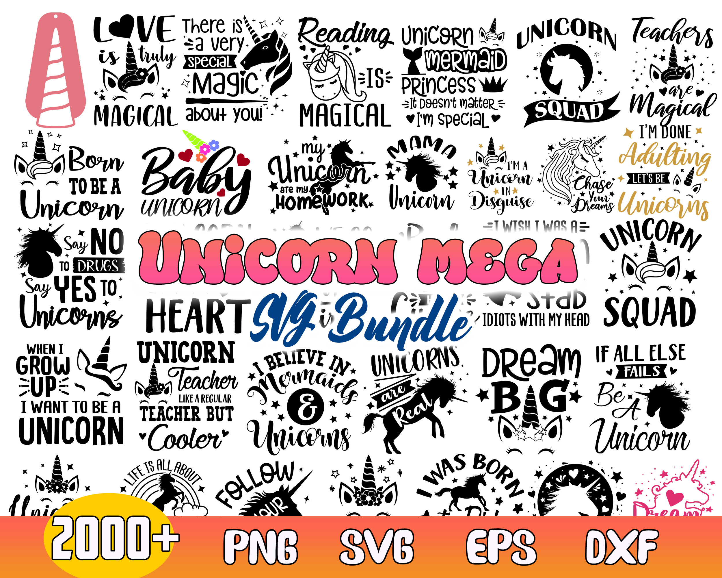 Unicorn Mega Bundle Svg, Unicorn Svg, Unicorn Quote Svg, Png - Inspire ...