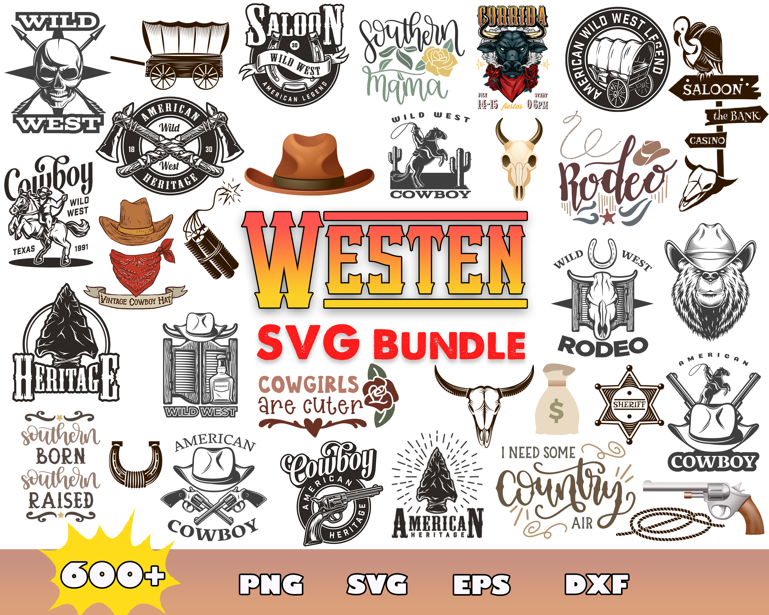 Western Bundle Svg, Country Western Svg, Retro Bull Skull Sv | Inspire ...