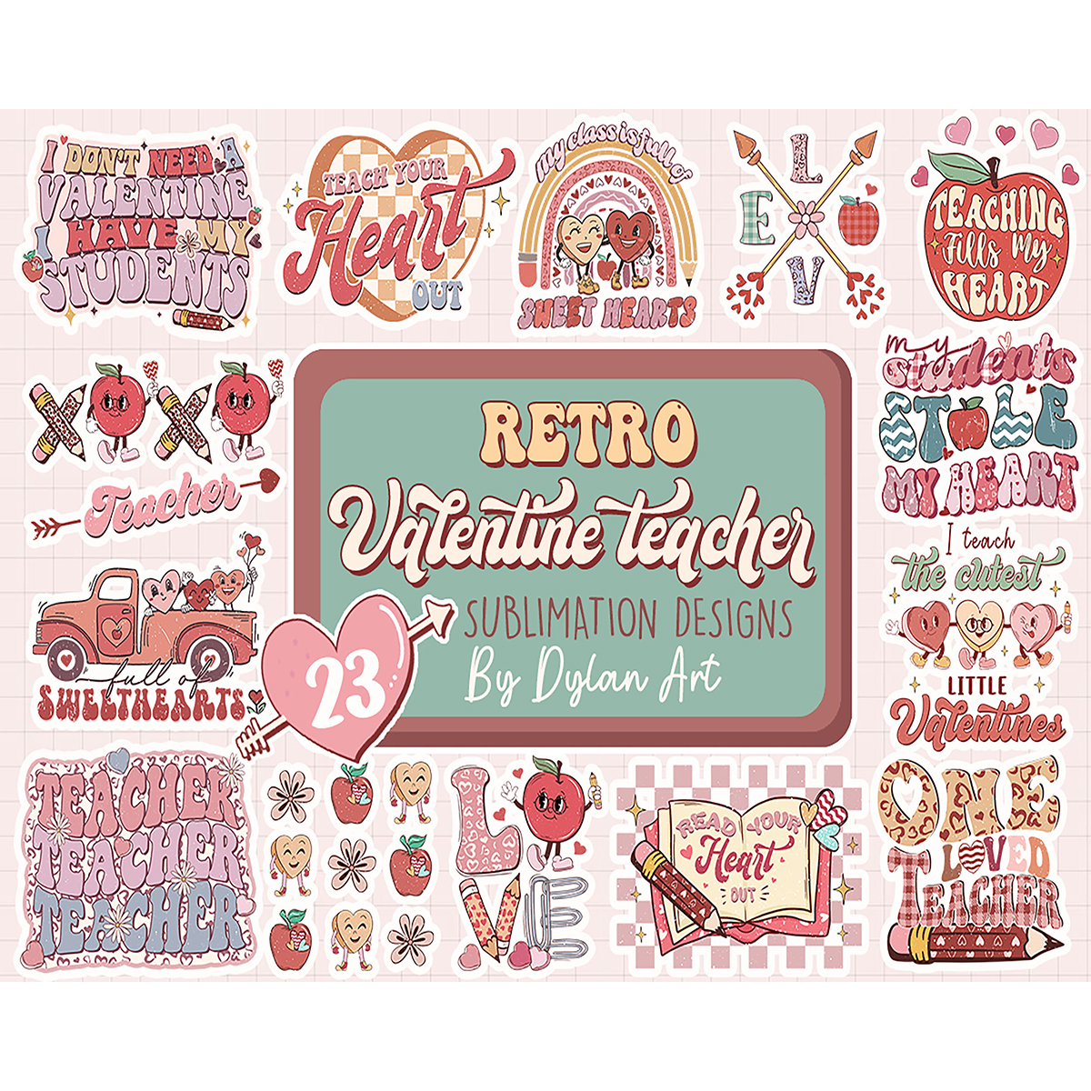 23 Retro Valentine Teacher Sublimation Png Bundle Class full | Inspire ...