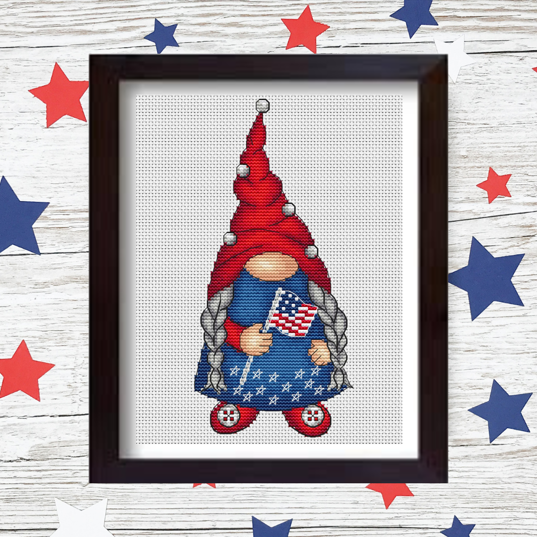 Patriotic gnome cross stitch pattern PDF, American gnome cro | Inspire ...