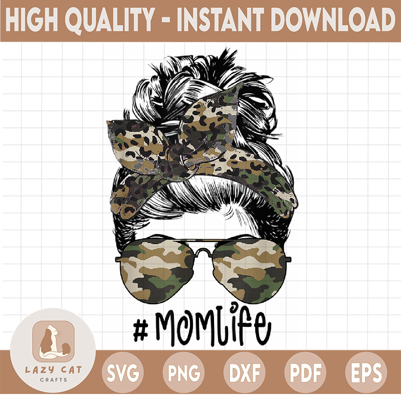 Mom Life Camouflage Print - Messy Bun PNG - Camo Sublimation | Inspire ...