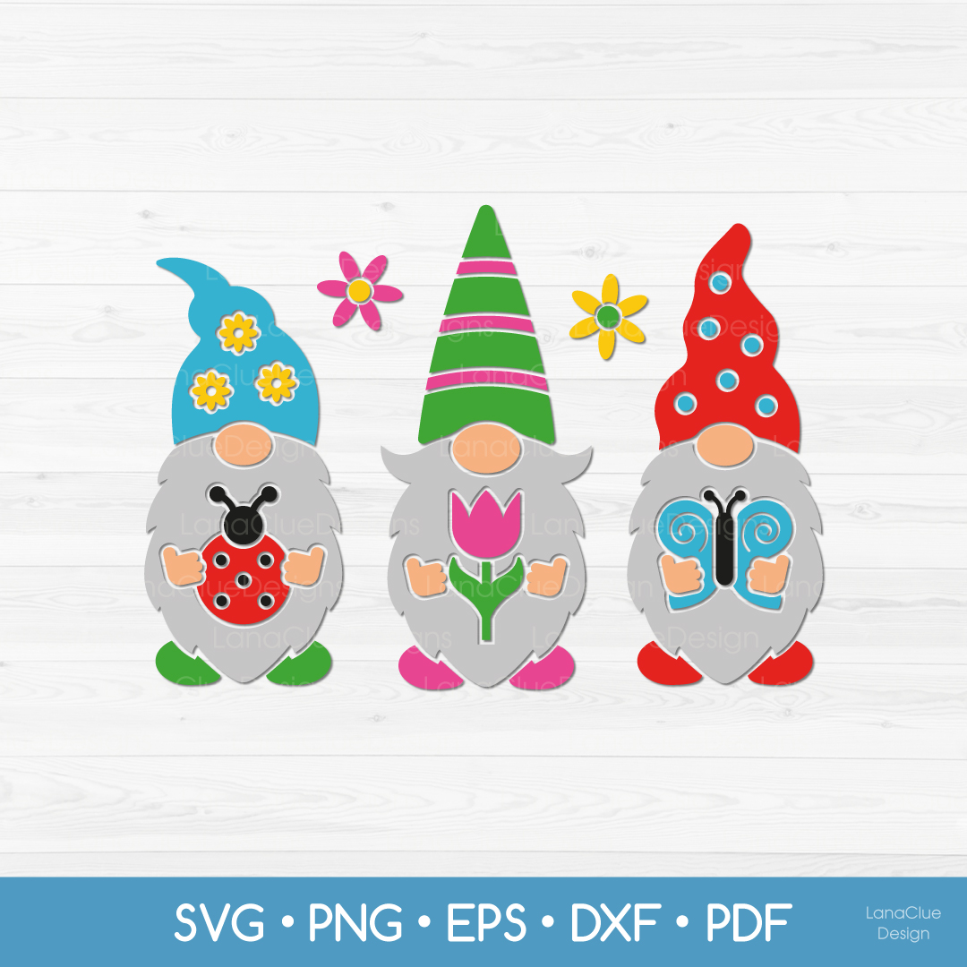Three Spring Gnomes SVG - Spring Design - Gnomes with Ladybu | Inspire ...