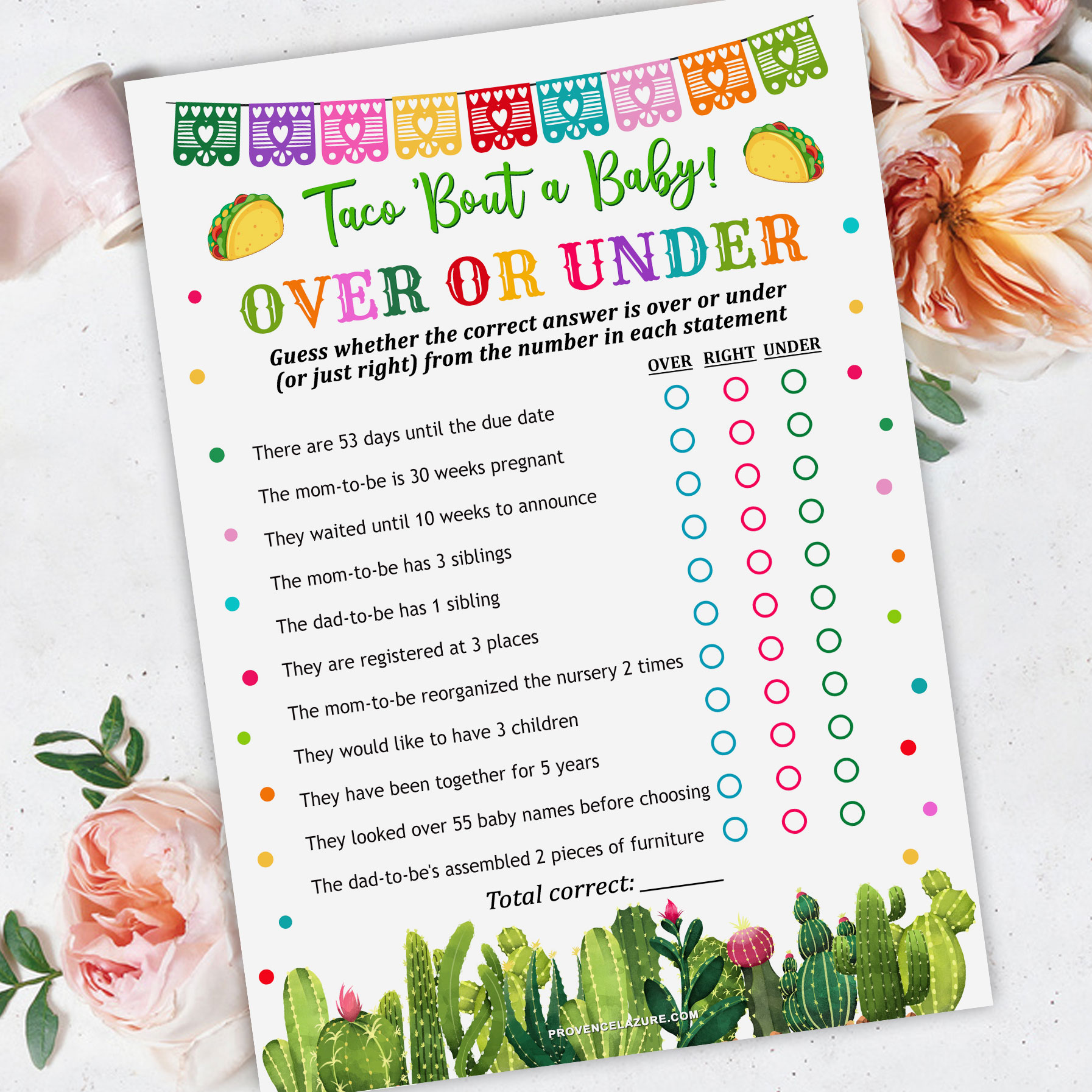 Taco Baby Shower Over or Under Game Fiesta Baby Shower Game | Inspire ...