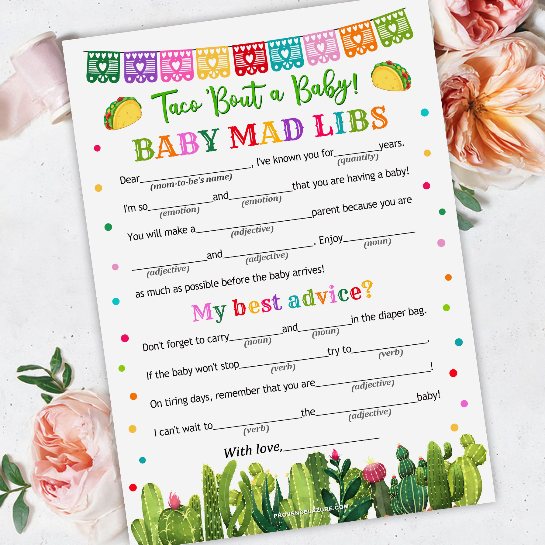 Taco Baby Shower Baby Mad Libs Game Mad Libs Taco Bout Baby | Inspire ...