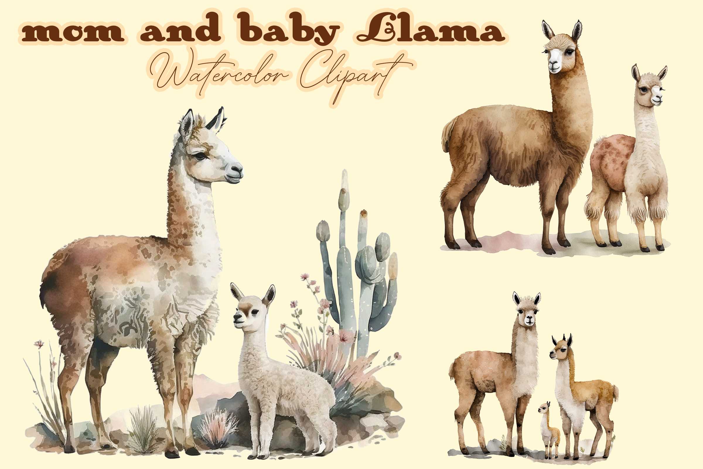 Mom And Baby Llama Watercolor Clipart | Inspire Uplift
