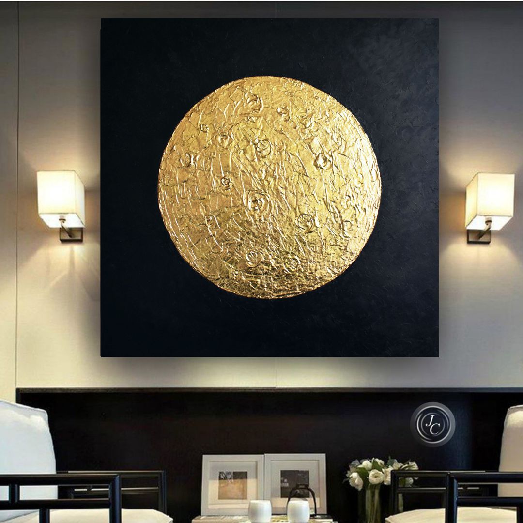 Gold Moon Painting Black and Gold Abstract Wall Art | Full M | Inspire ...