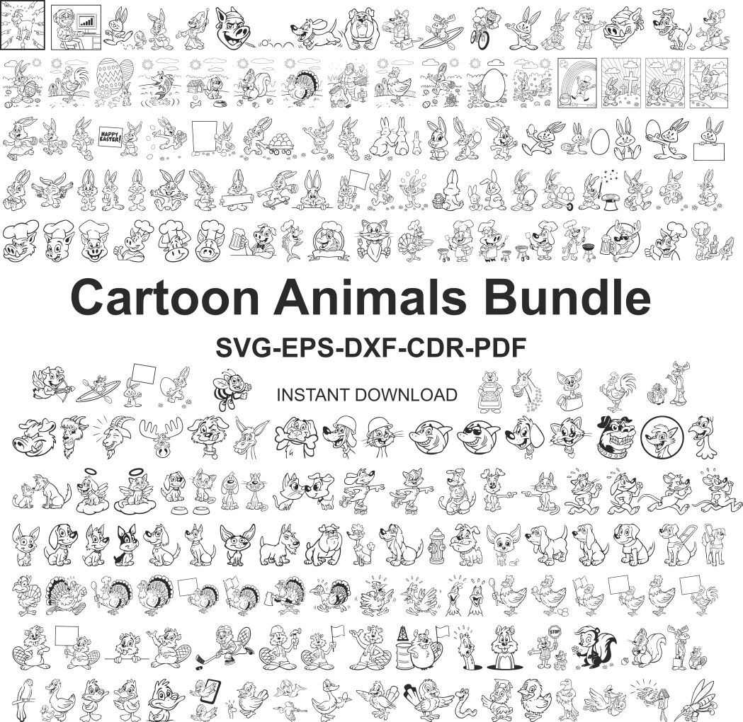 Cartoon Animals Vector Set SVG, EPS, DXF, PDF, CDR For Cricu | Inspire ...