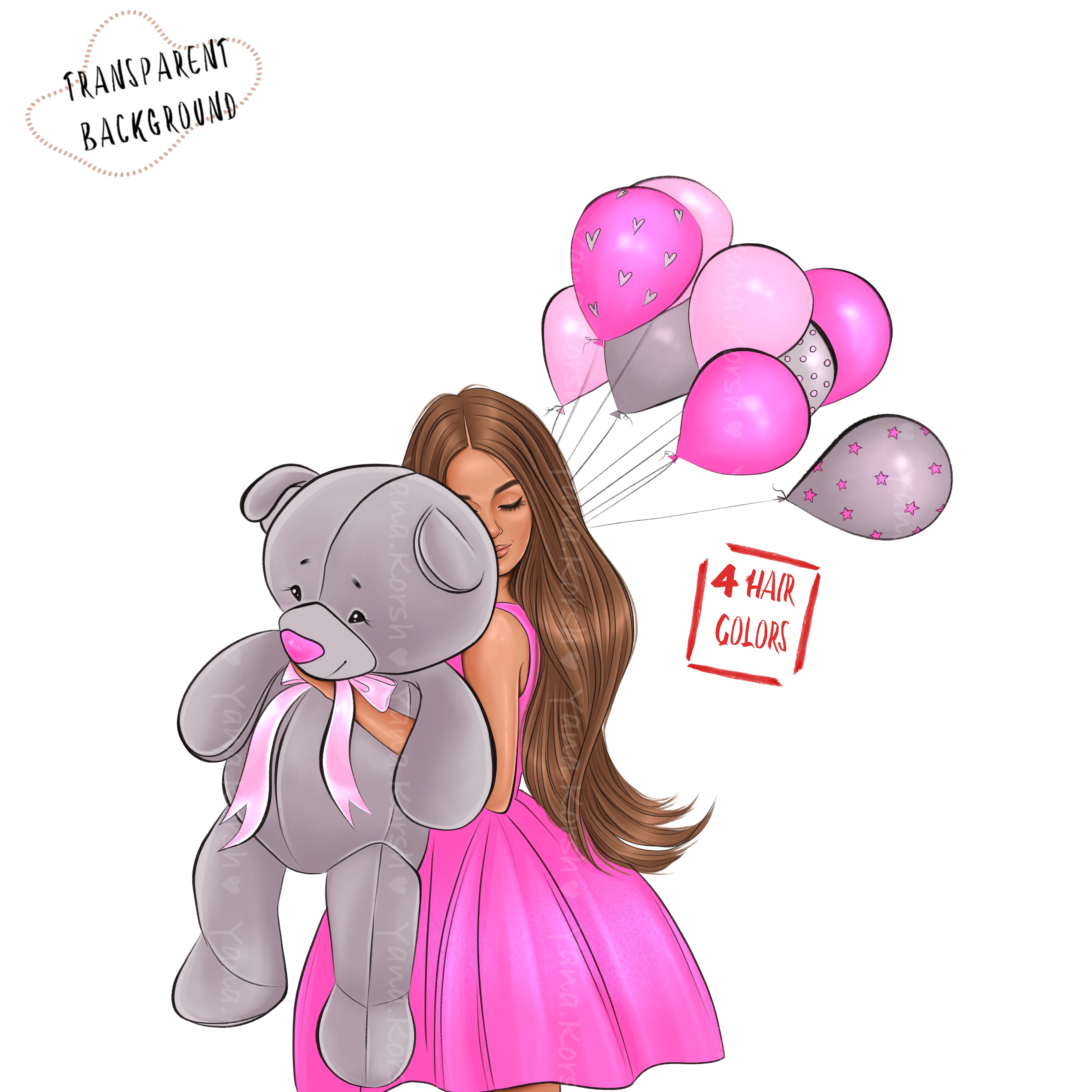 Birthday Girl with Bear and Balloons planner clipart, fashio | Inspire ...