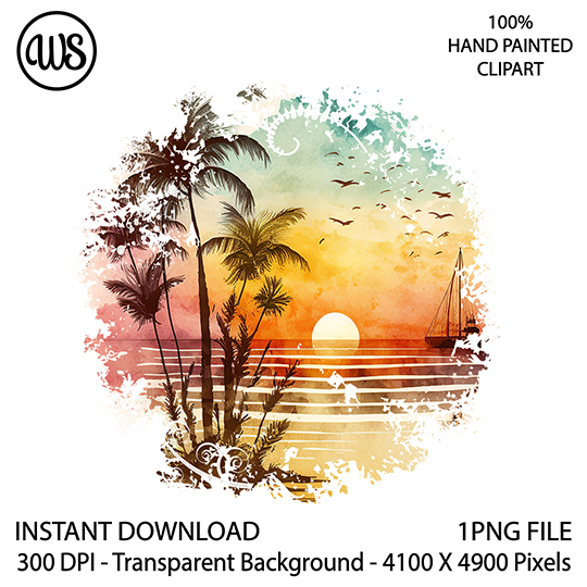 Retro Beach Sunset Clipart. Summer Clipart. Summer Sublimati | Inspire ...