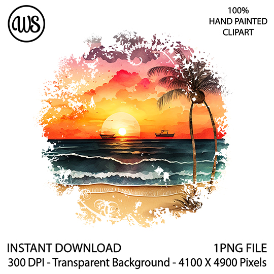 Retro Beach Sunset Clipart. Summer Clipart. Summer Sublimati - Inspire ...