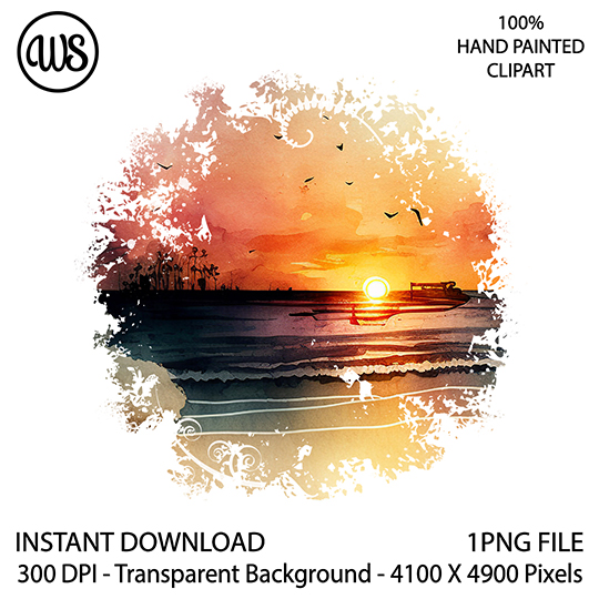 Retro Beach Sunset Clipart. Summer Clipart. Summer Sublimati | Inspire ...