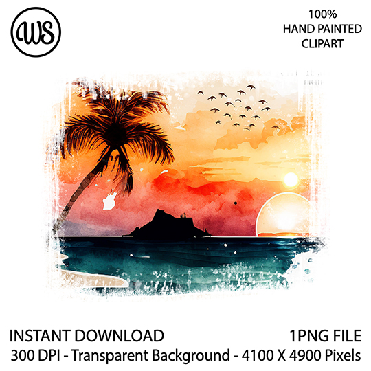 Retro Beach Sunset Clipart. Summer Clipart. Summer Sublimati - Inspire ...