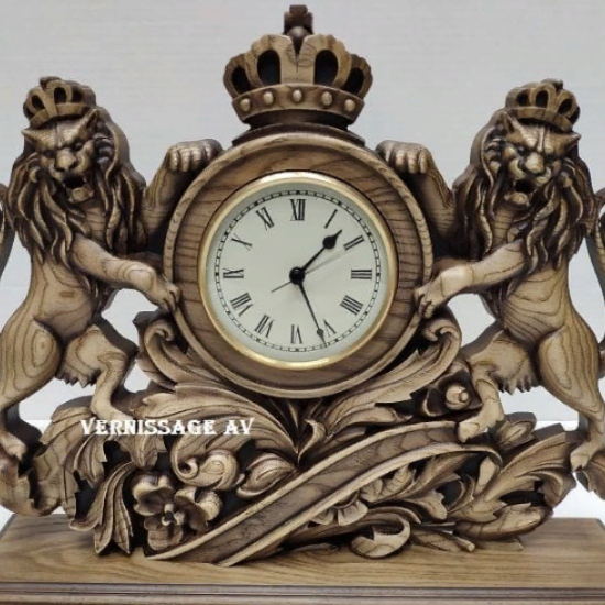 Carved mantel clock "LIONS" handmade | Inspire Uplift